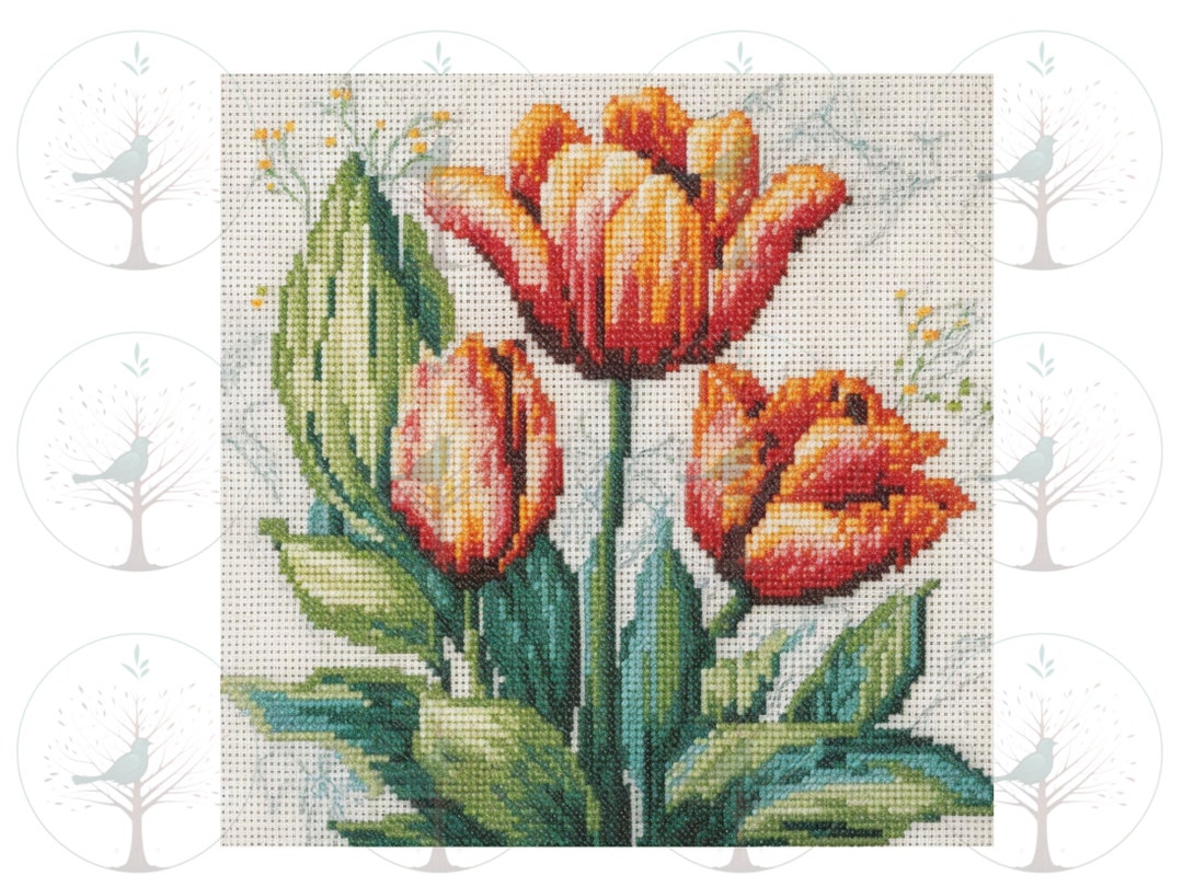 Cross Stitch Tulip PNG, T-shirt Sublimation File, Floral Clipart, Faux ...