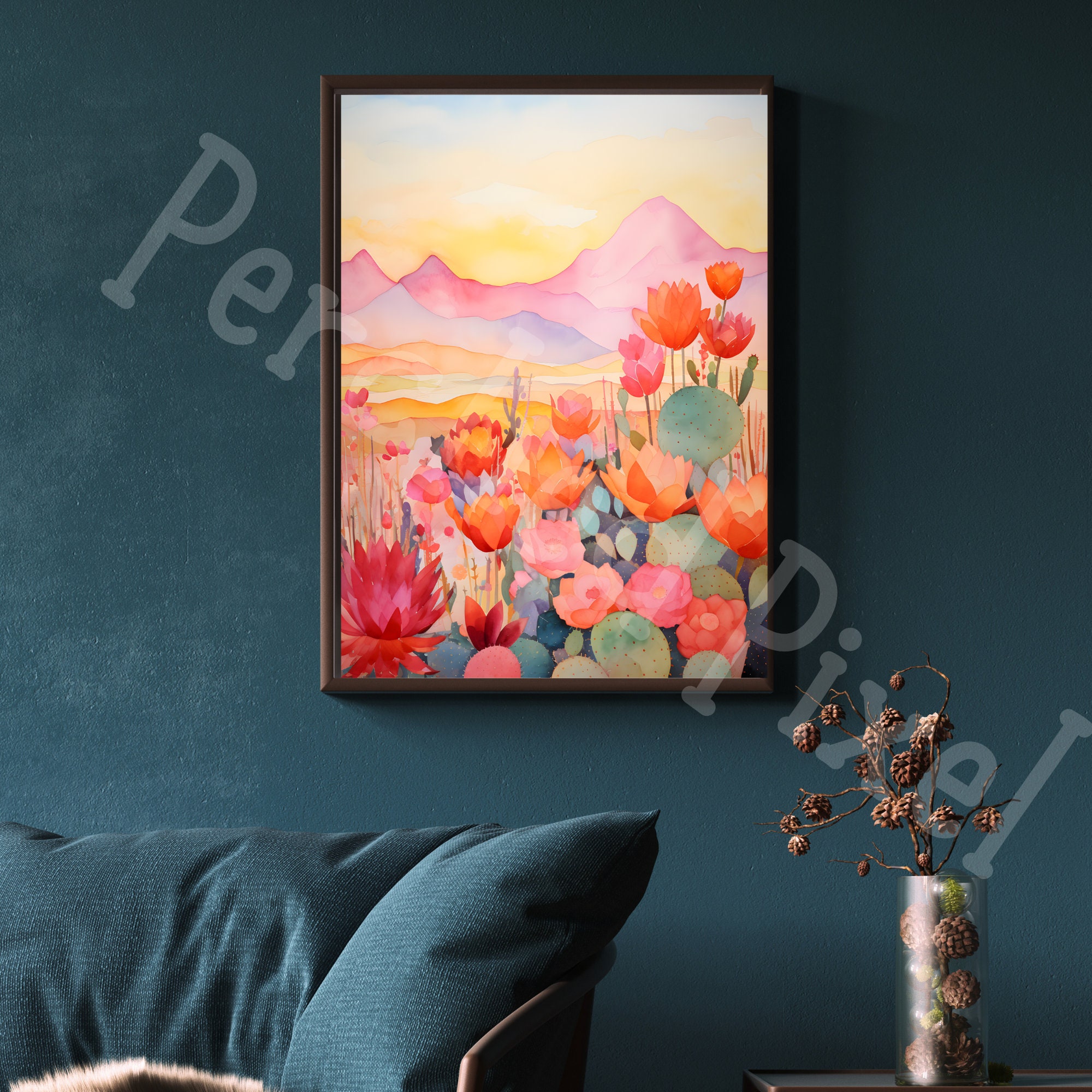 Watercolor Desert Scene, PRINTABLE Digital File, Cactus, Spring Wall ...