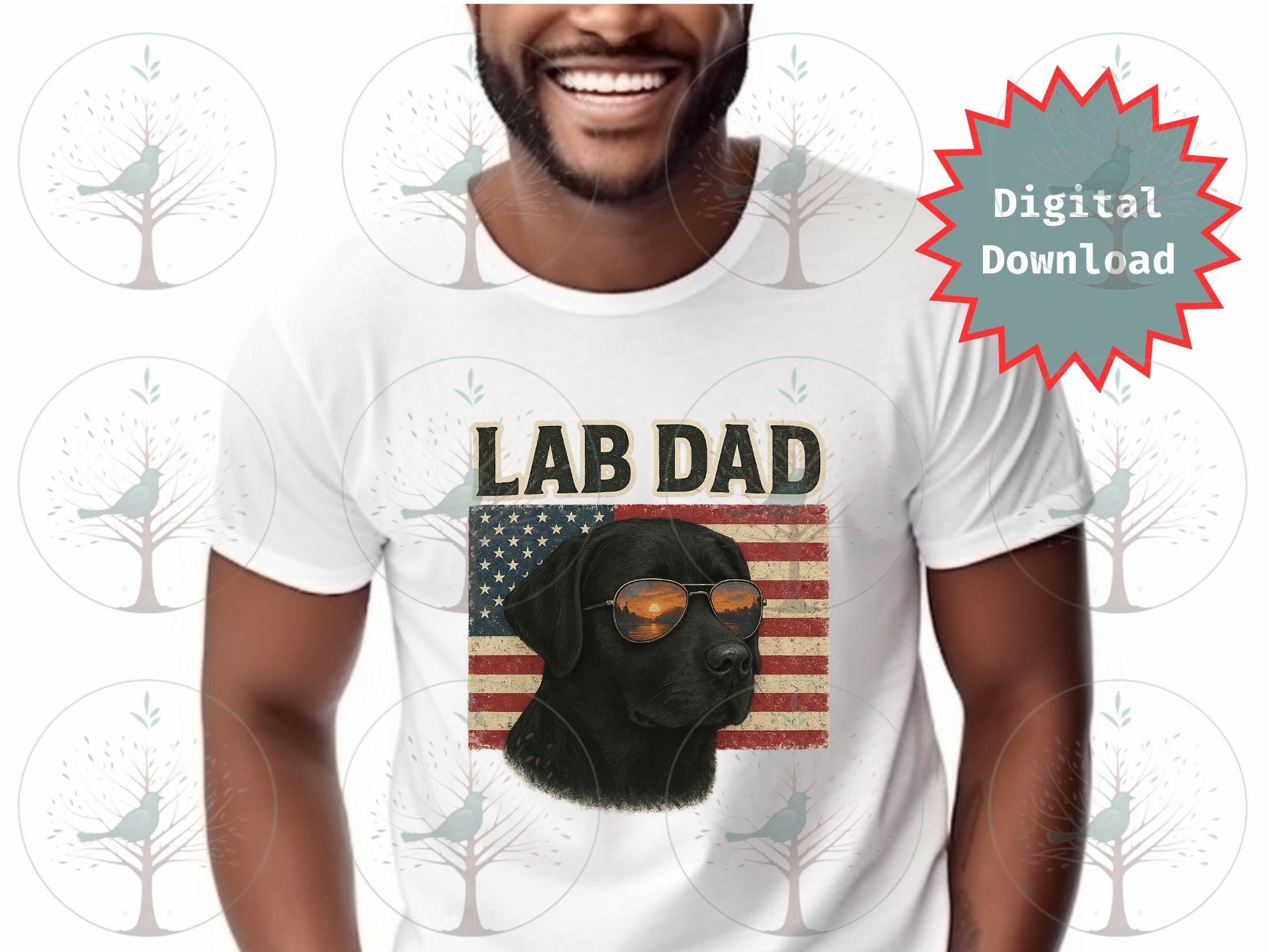 Lab Dad PNG, Patriotic Black Lab Dog Clipart With Sunglasses and Flag ...