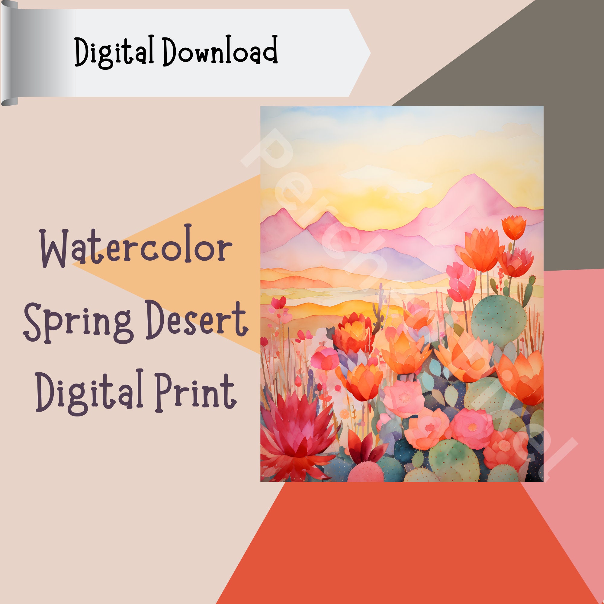 Watercolor Desert Scene PRINTABLE Digital File Cactus - Etsy
