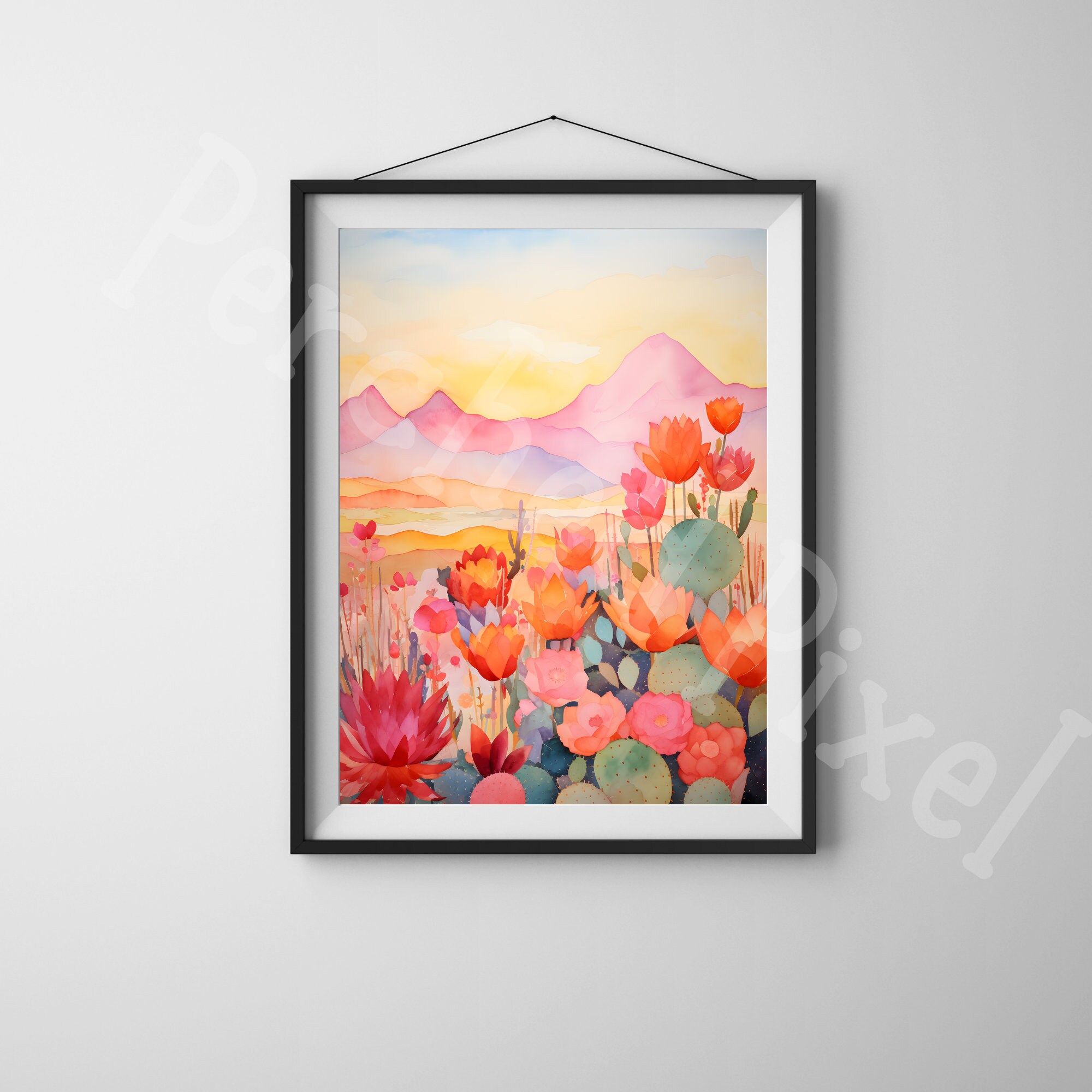 Watercolor Desert Scene, PRINTABLE Digital File, Cactus, Spring Wall ...