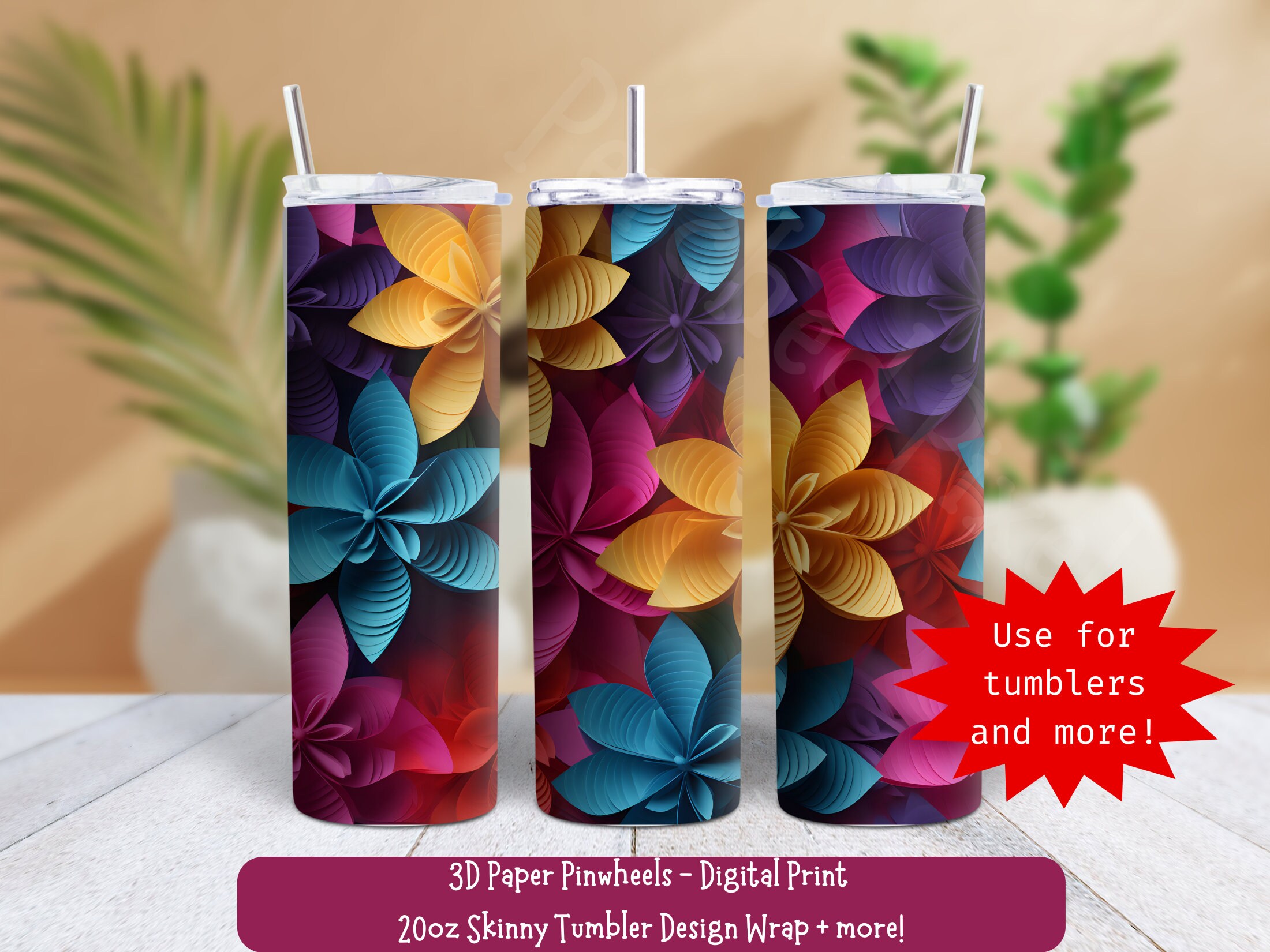 3D Paper Pinwheels 20 Oz Skinny Tumbler Sublimation Wrap Design for ...