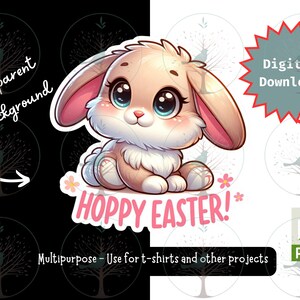 Happy Hoppy Easter Clipart, Baby Bunny Rabbit, April Holiday, Spring ...