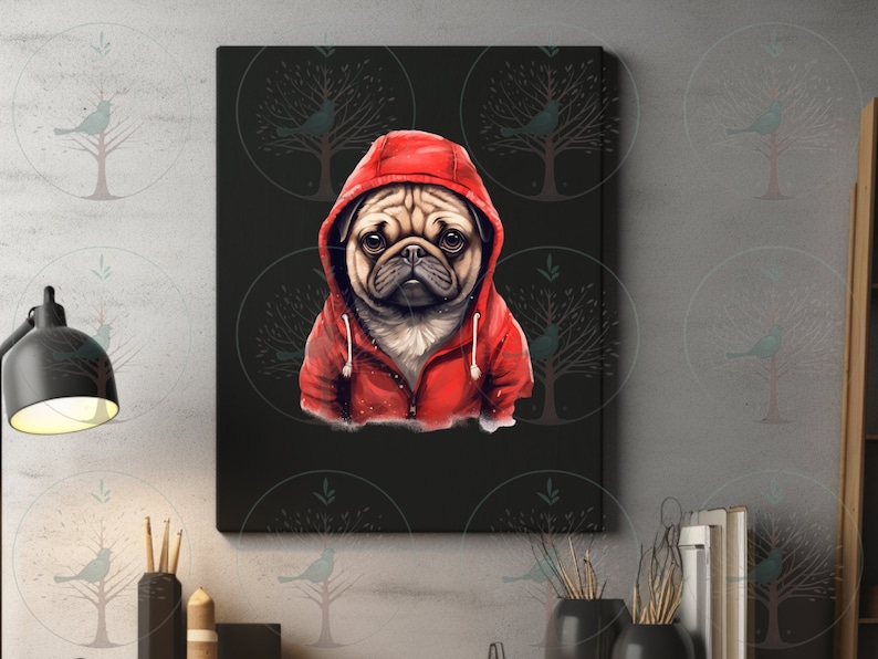 Cool Pug in a Red Hoodie Png, Instant Digital Download, Dog Mom Pet ...