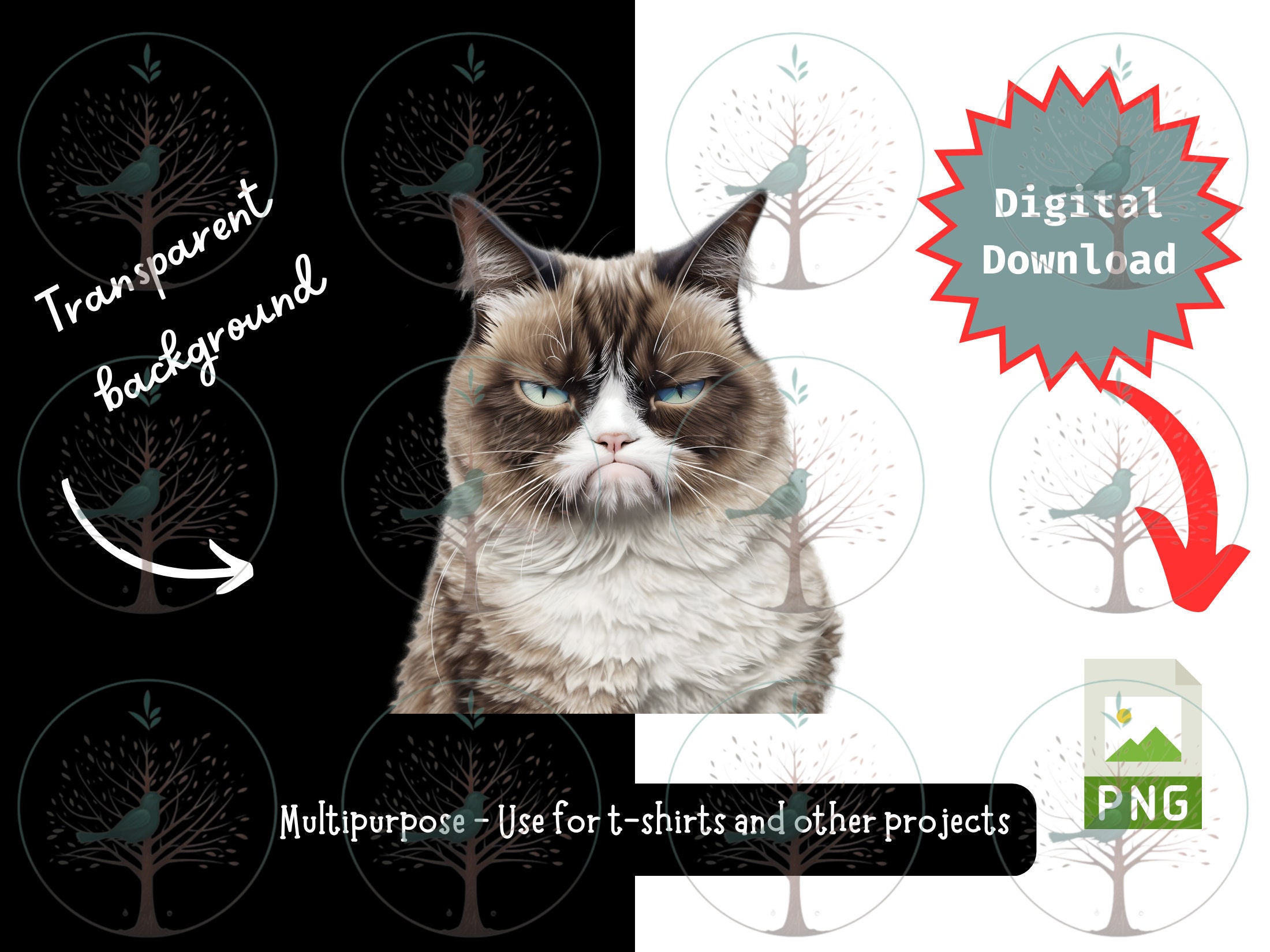 Silly Meme Cat Clipart, Grumpy, Cat Portrait, Funny Cat Mom, T-shirt ...