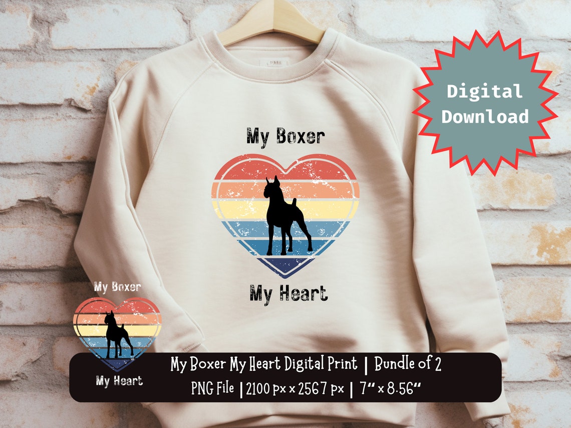 Boxer Dog Sunset Heart PNG, 'my Boxer My Heart' Design (digital ...