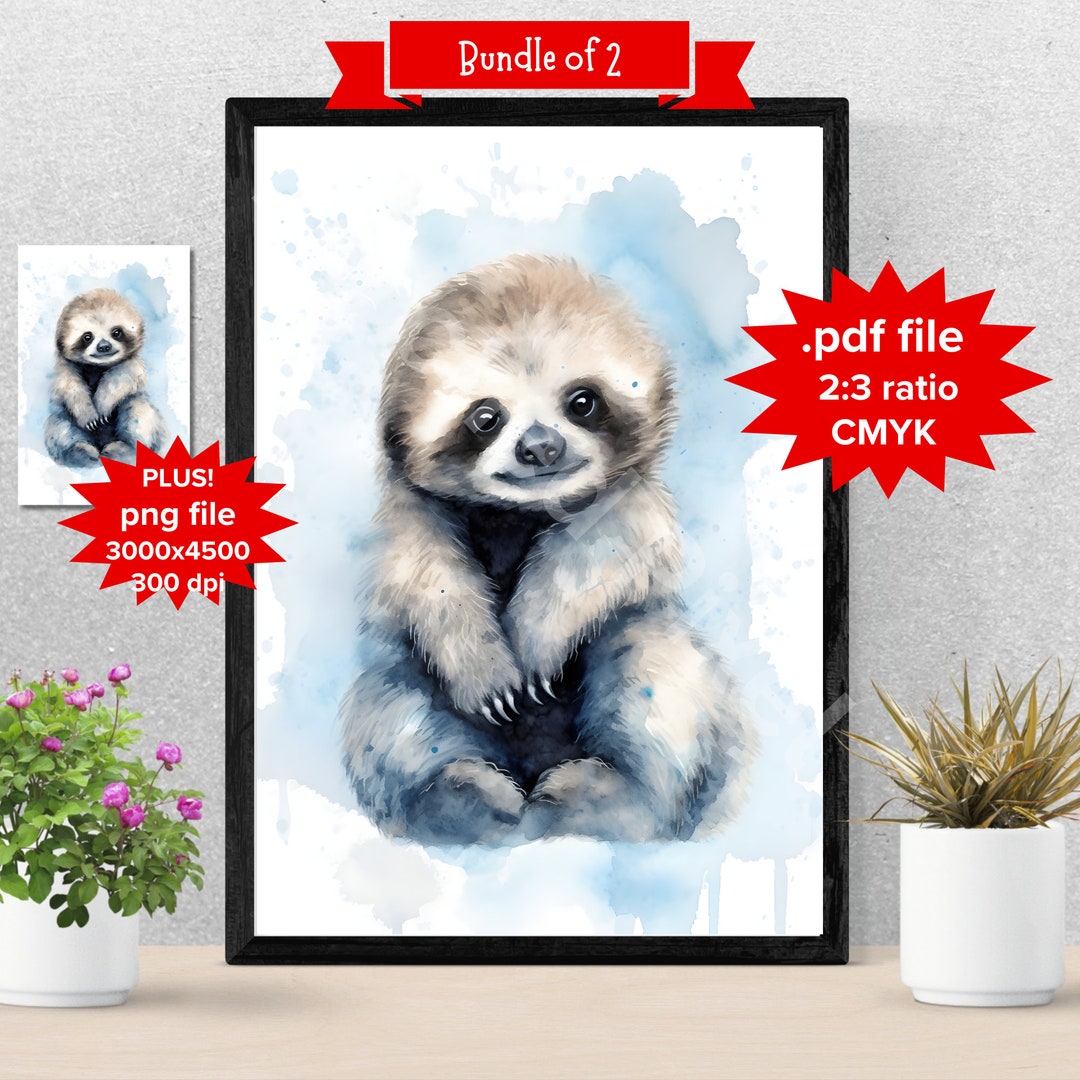Watercolor Baby Sloth Print, Nursery Art (PDF & PNG) - Etsy