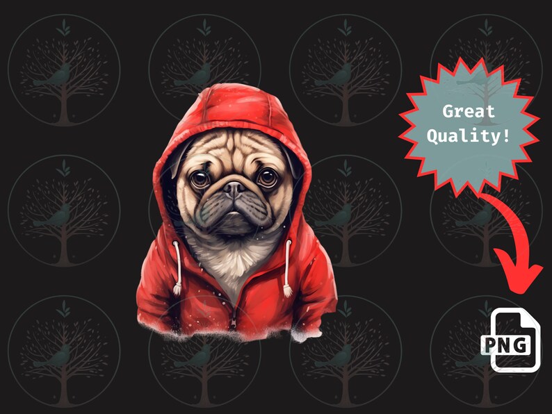 Cool Pug in a Red Hoodie Png, Instant Digital Download, Dog Mom Pet ...
