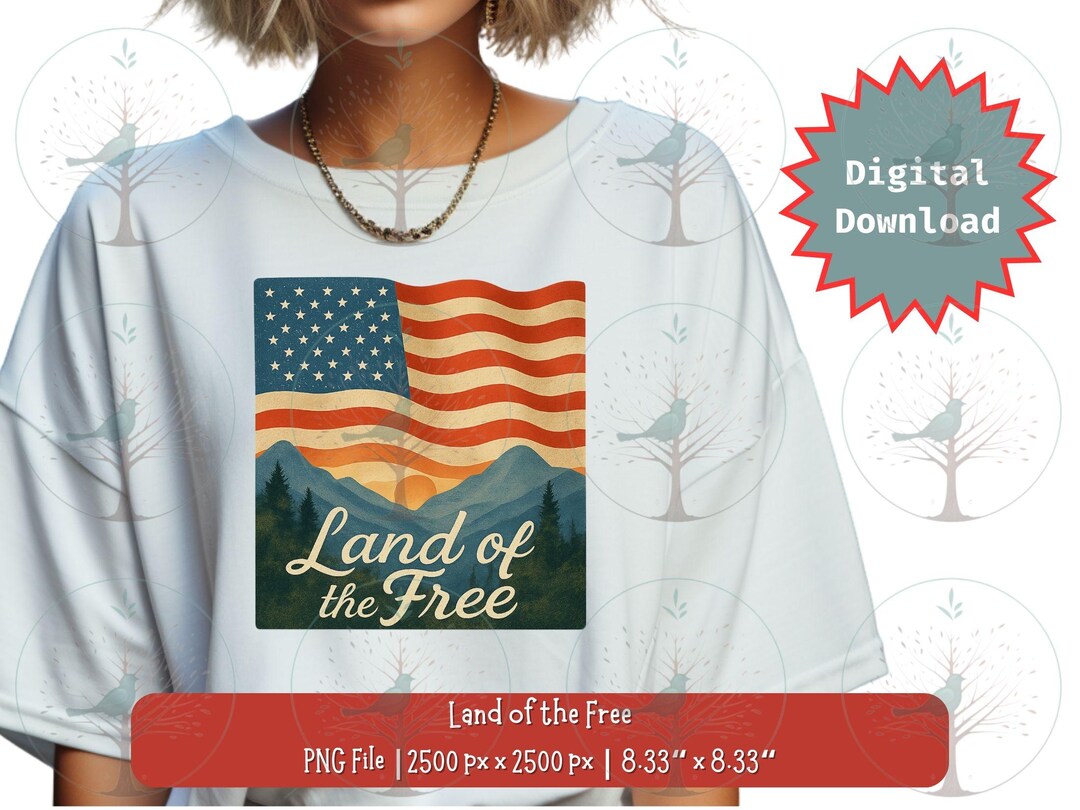 Land of the Free Vintage American Flag PNG, Patriotic Sunset Mountains ...