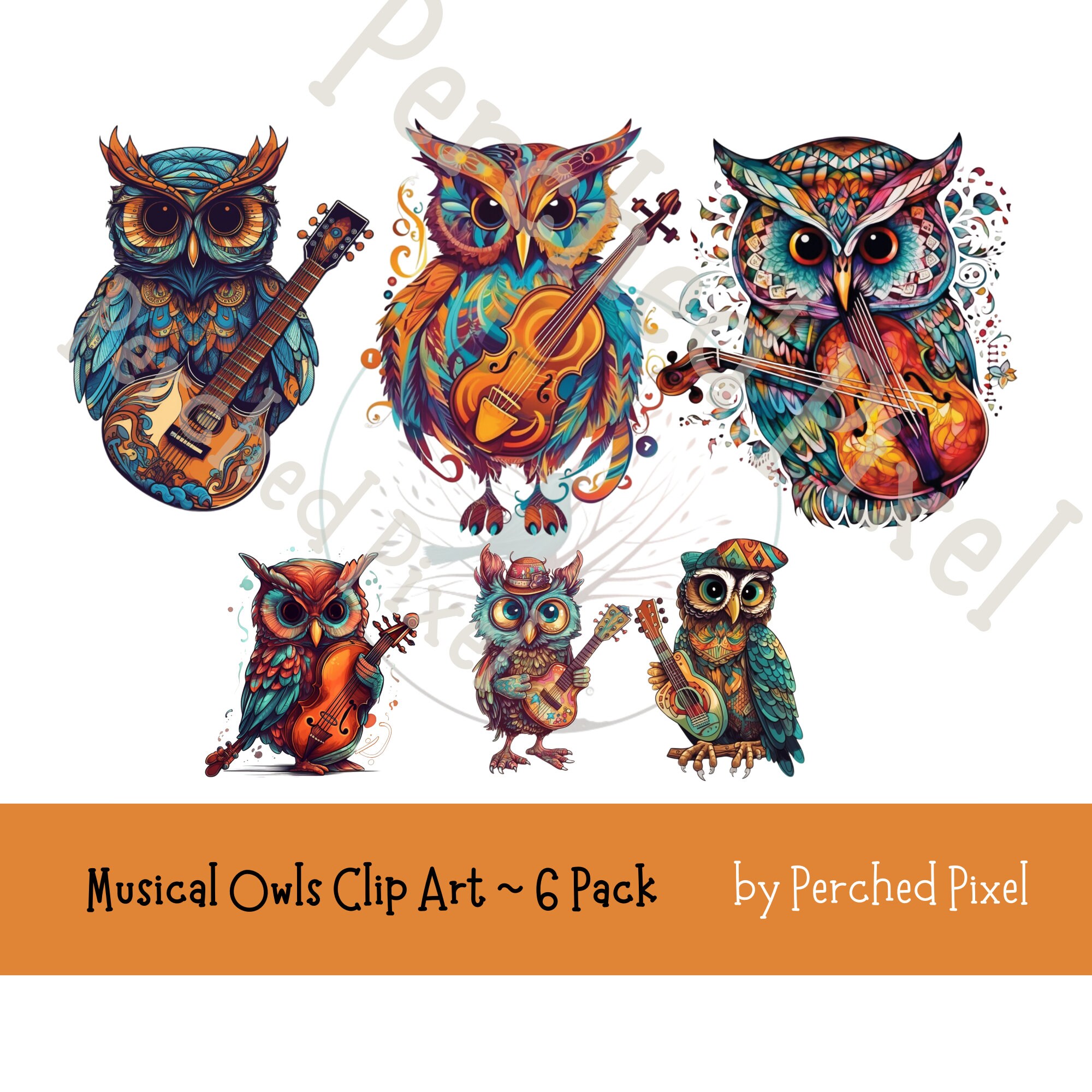 Musical Owl Clipart Bundle, Guitar & Violin Art (PNG Files) - Etsy