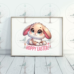 Happy Hoppy Easter Clipart, Baby Bunny Rabbit, April Holiday, Spring ...