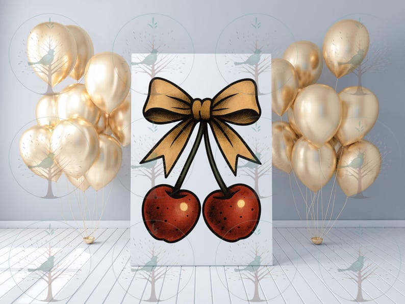 Vintage Cherry Flash Art PNG, Coquette Tattoo Style Cherry With Bow ...