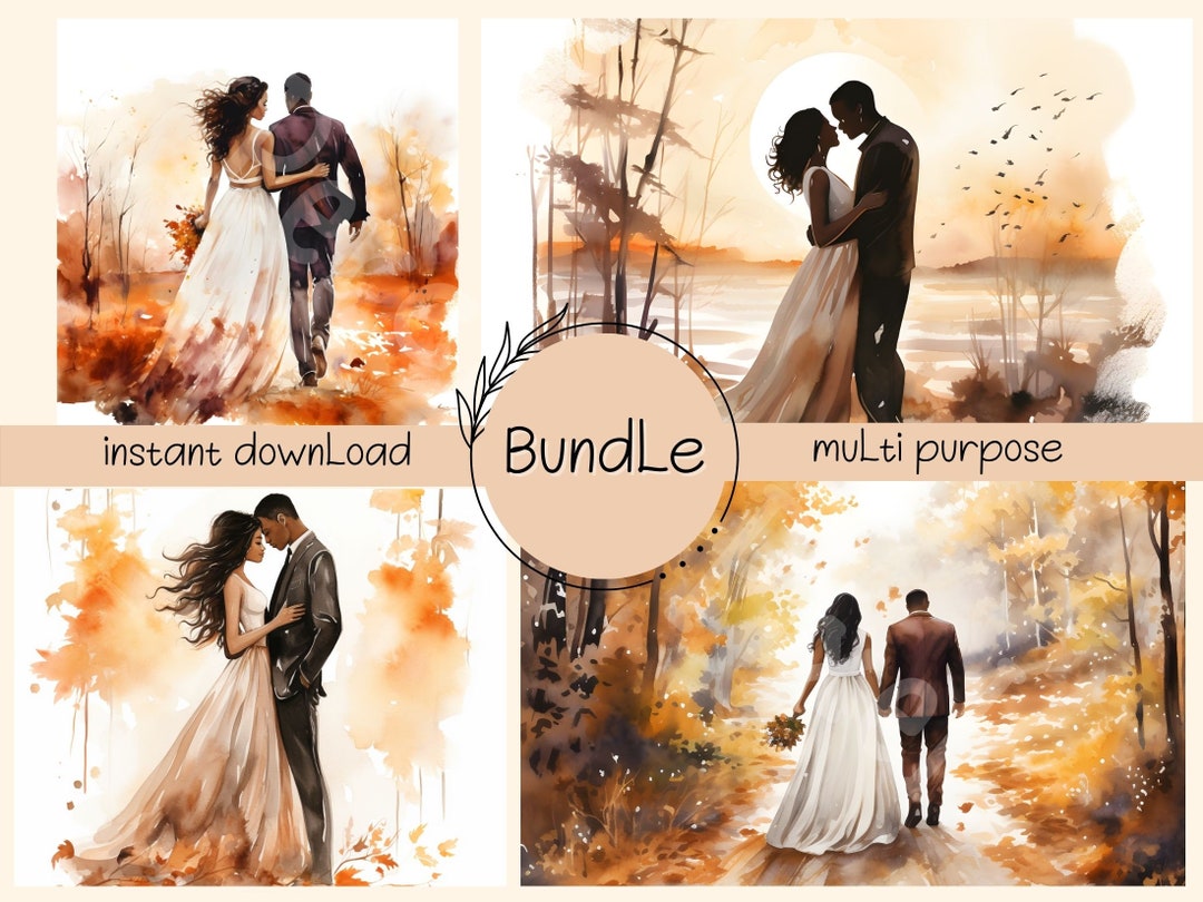 Watercolor Scenes of Fall Wedding Bundle, Digital Print, Commercial Use ...