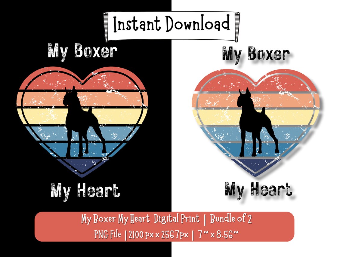 Boxer Dog Sunset Heart PNG, 'my Boxer My Heart' Design (digital ...