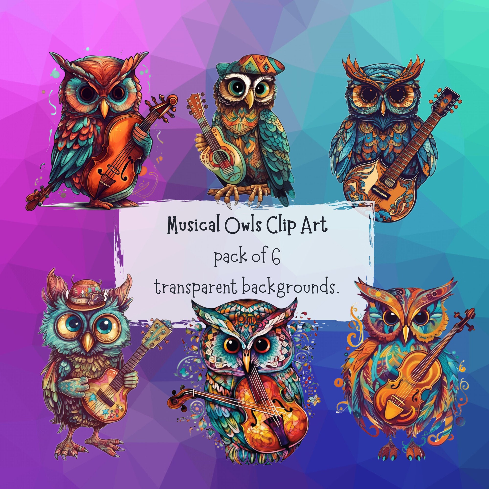 Musical Owl Clipart Bundle, Guitar & Violin Art (PNG Files) - Etsy