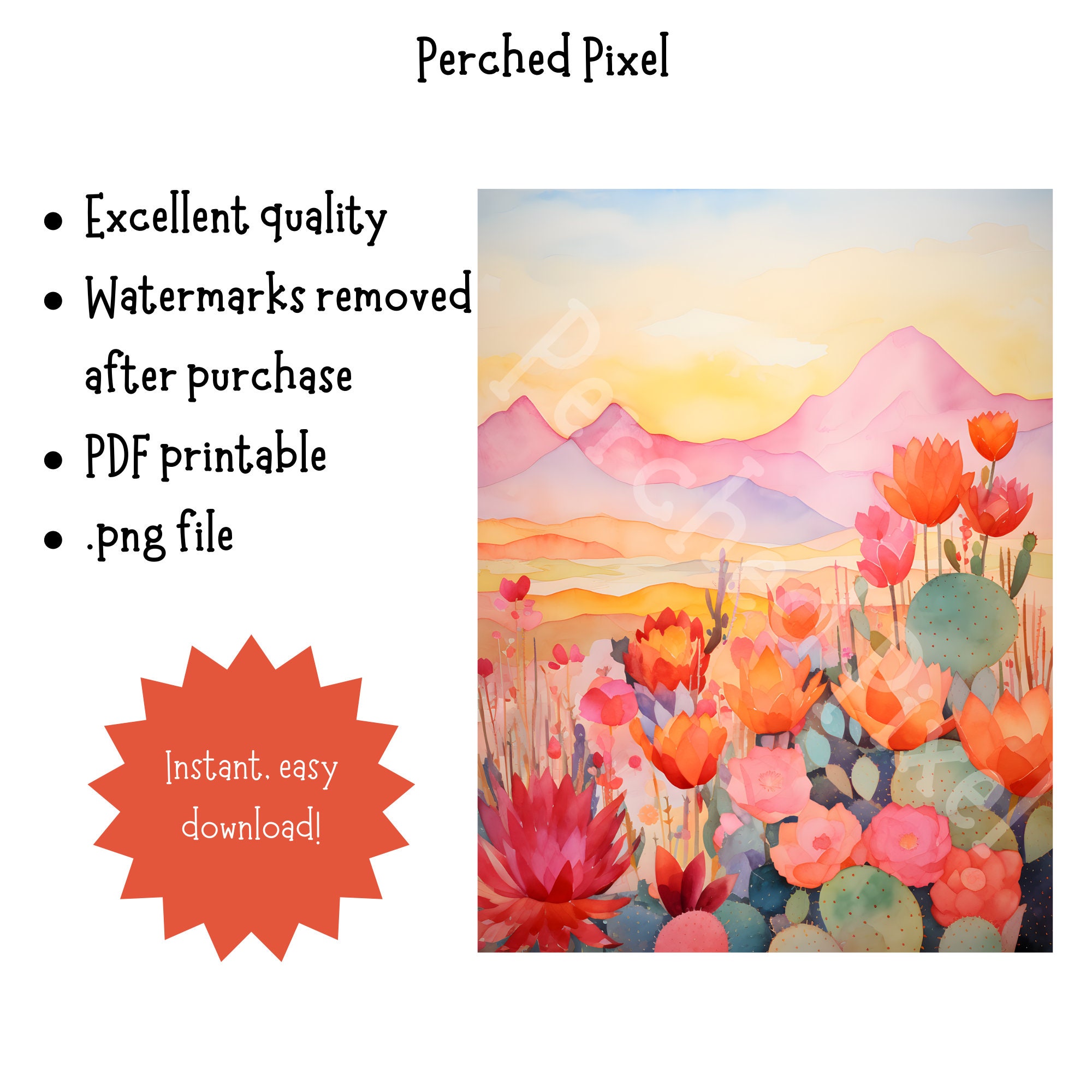 Watercolor Desert Scene PRINTABLE Digital File Cactus - Etsy