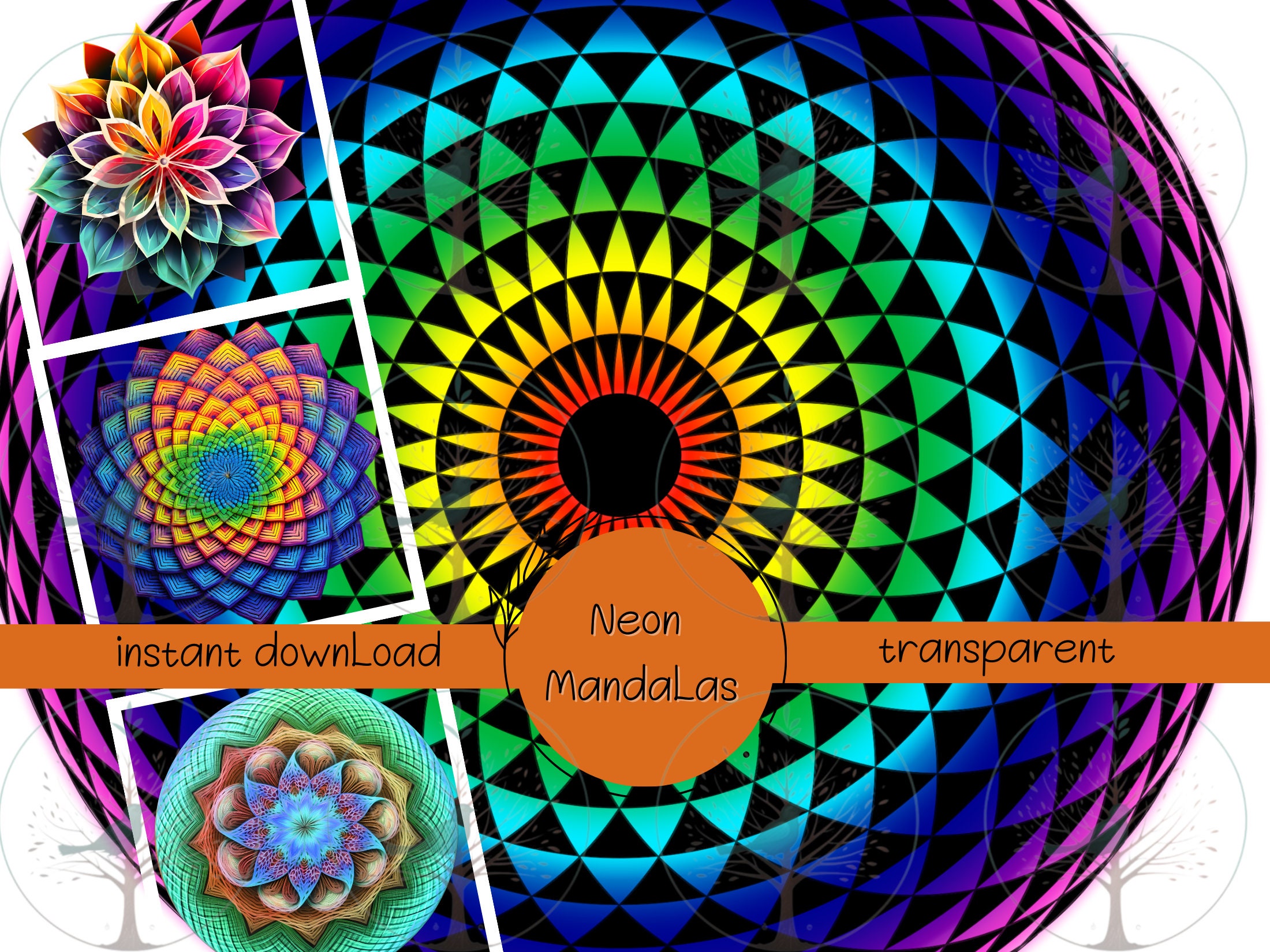 Neon Mandala Clipart Set, Vibrant Colorful, Chakra, Torus, Bohemian ...