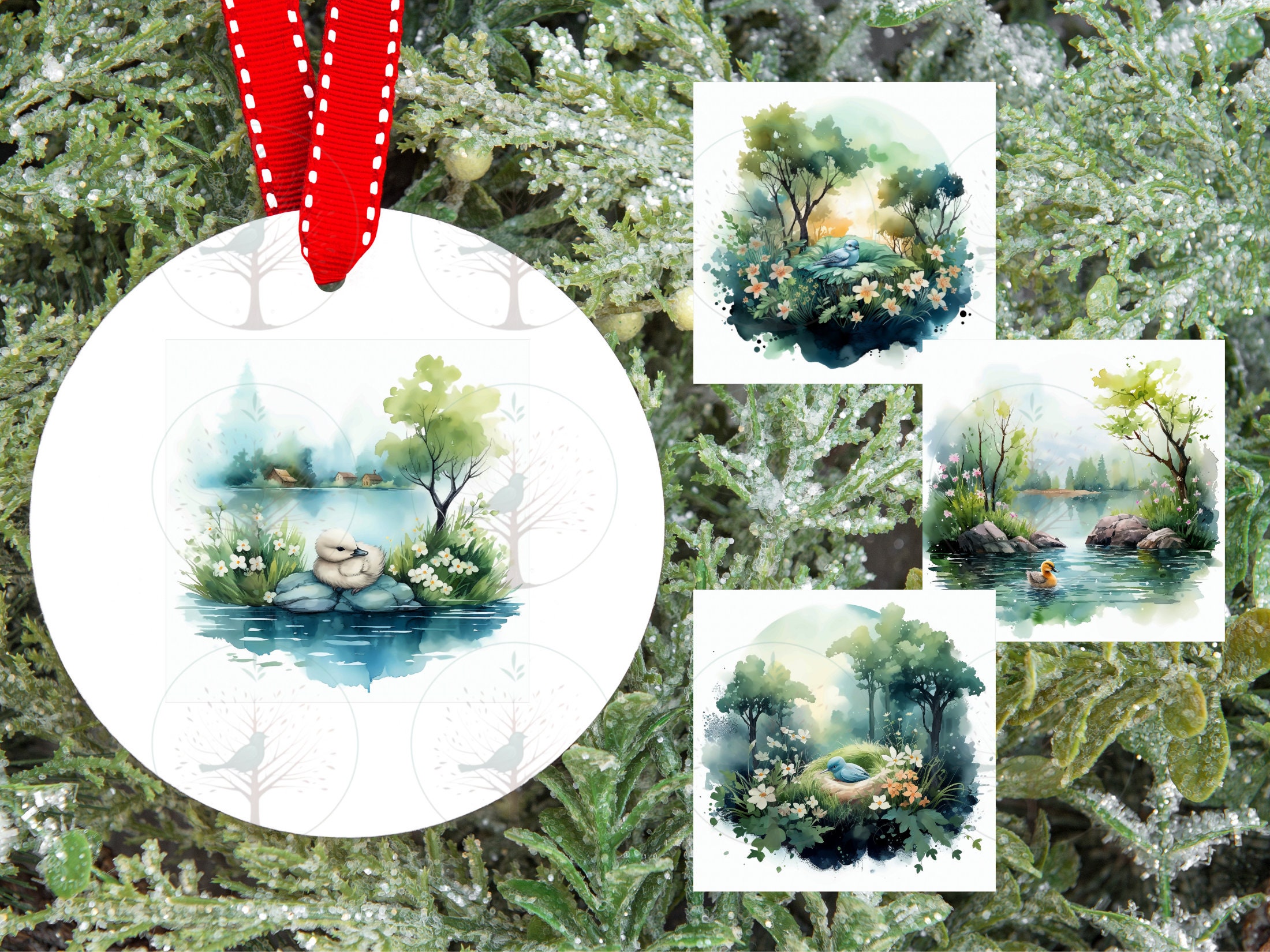 Watercolor Spring Scenes With Baby Birds and Ducks Blue - Etsy