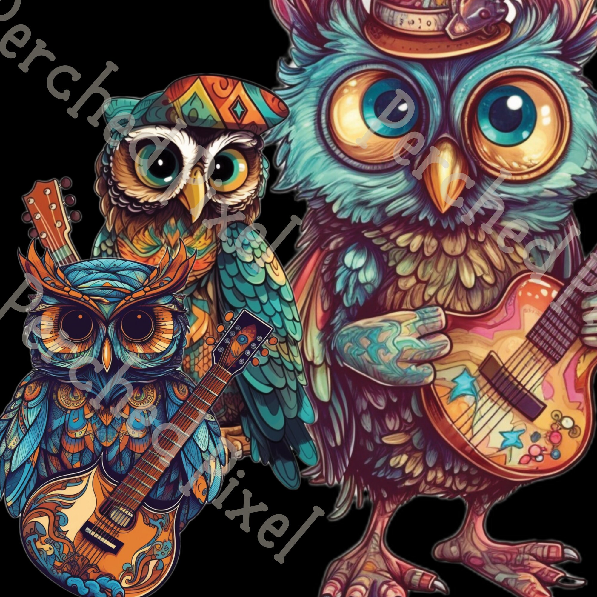 Cute Owls, Unique Owls, Clipart Bundle, Musical, Guitar, Violin ...