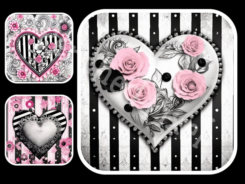 Striped Hearts Clip Art Bundle, Valentines Day PNG, Pink Ephemera ...