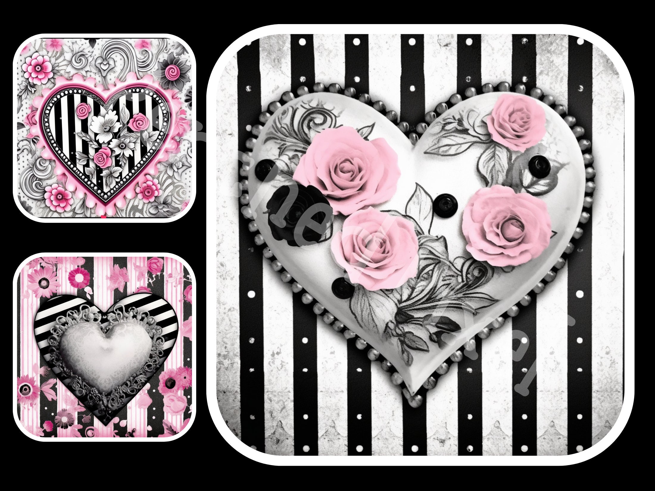 Striped Hearts Clip Art Bundle, Valentines Day PNG, Pink Ephemera ...