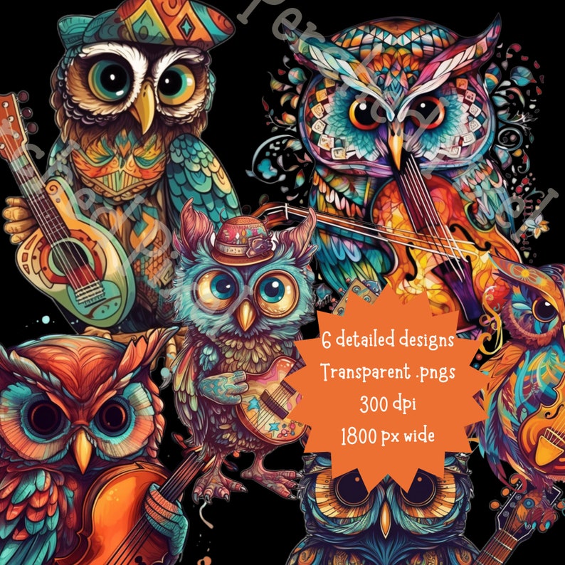 Musical Owl Clipart Bundle, Guitar & Violin Art (PNG Files) - Etsy