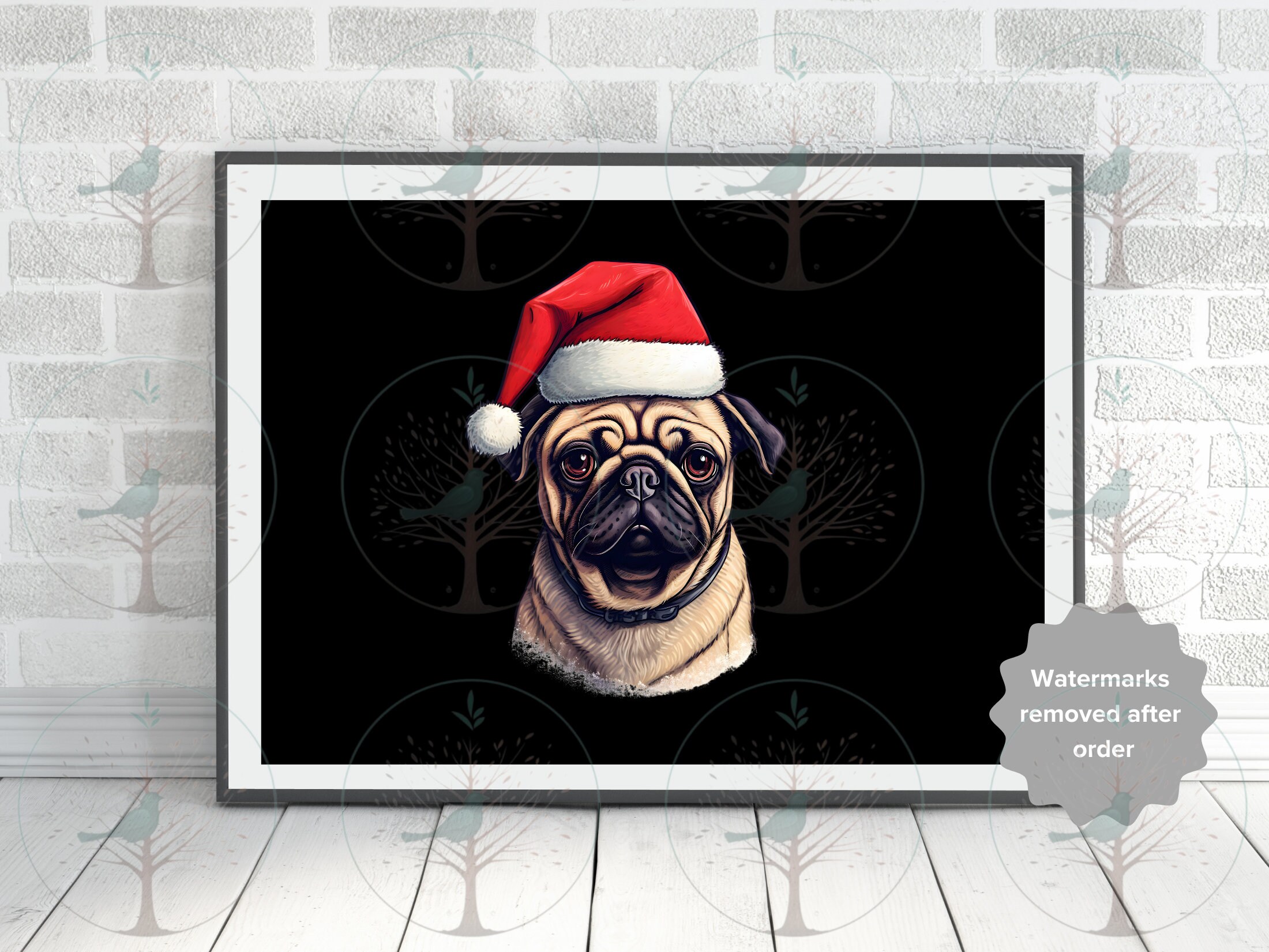 Christmas Pug in a Santa Hat Png, Instant Digital Download, Dog Mom Pet ...