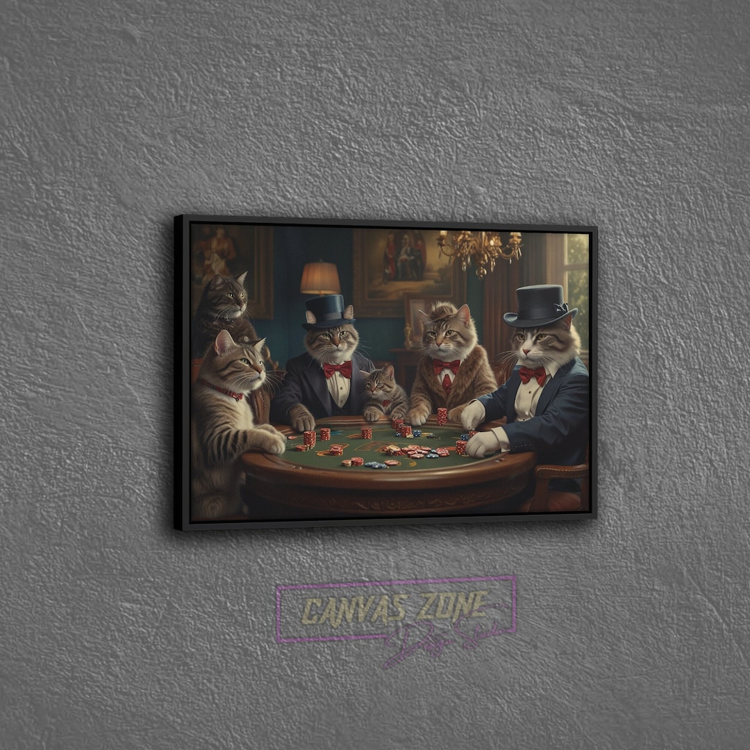 Gambling Cats Canvas, Cats Playing Poker Canvas Poster, Cats Table Game ...