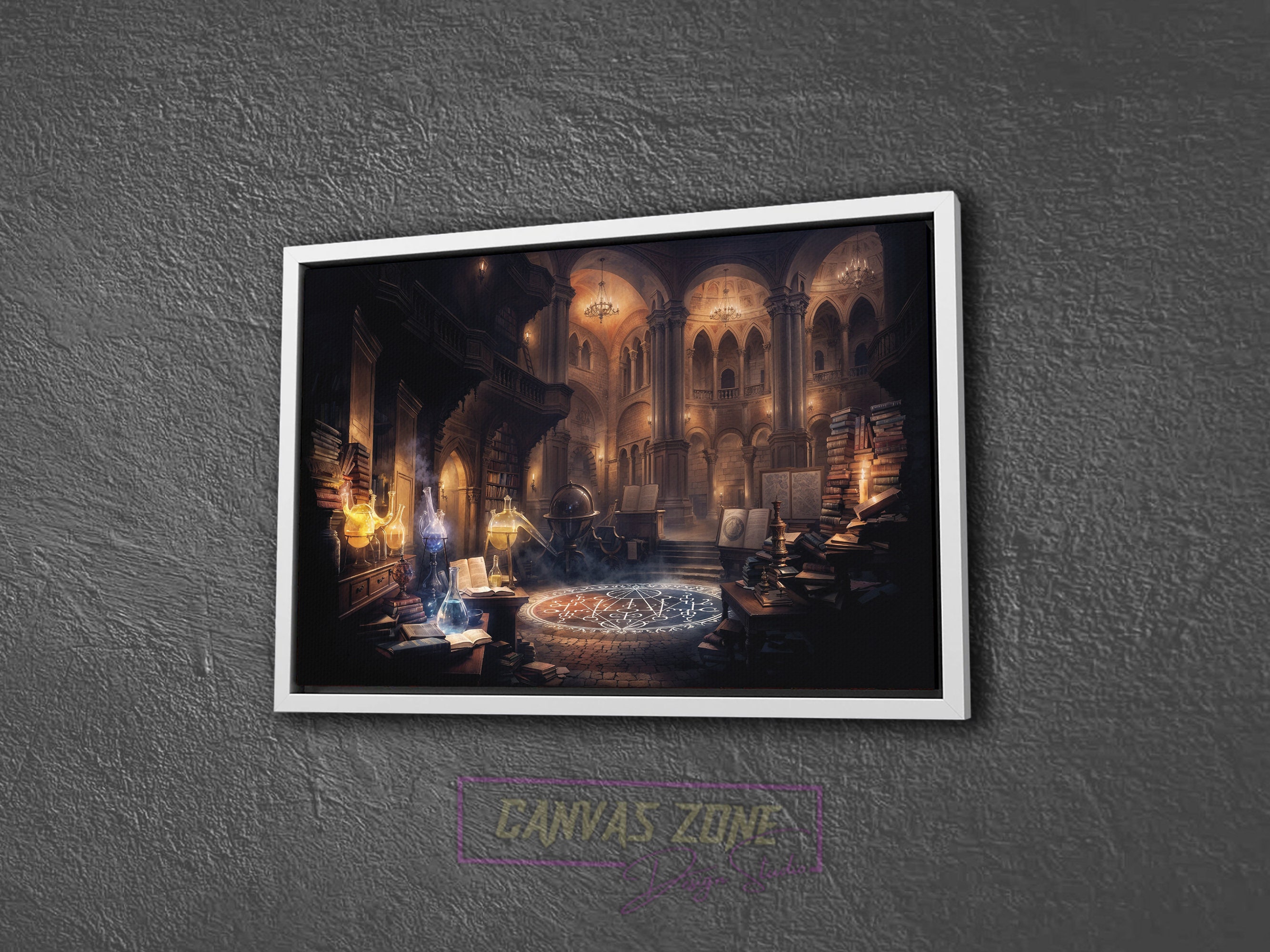 Wizard Library Painting, Fantasy Bookstore Print, Fantasy Library ...