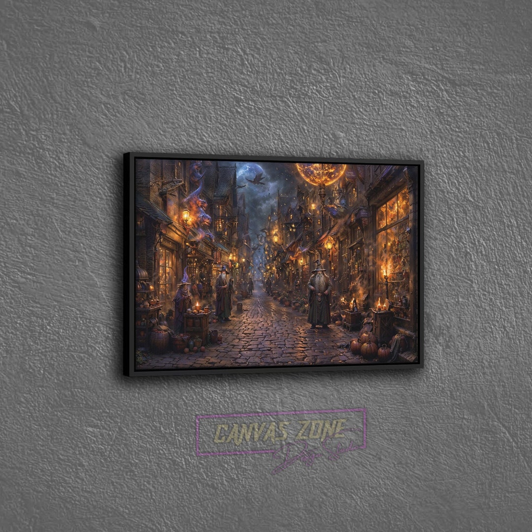 The Street of Wizards at Midnight Canvas, Magical Street Canvas, Street ...