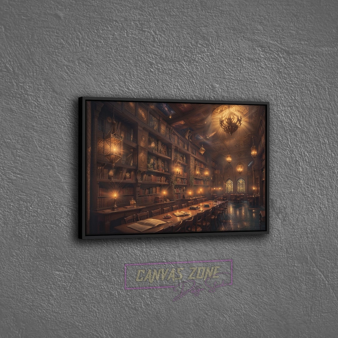 Fantasy Bookstore Print, Fantasy Library Painting, Wizard Library ...
