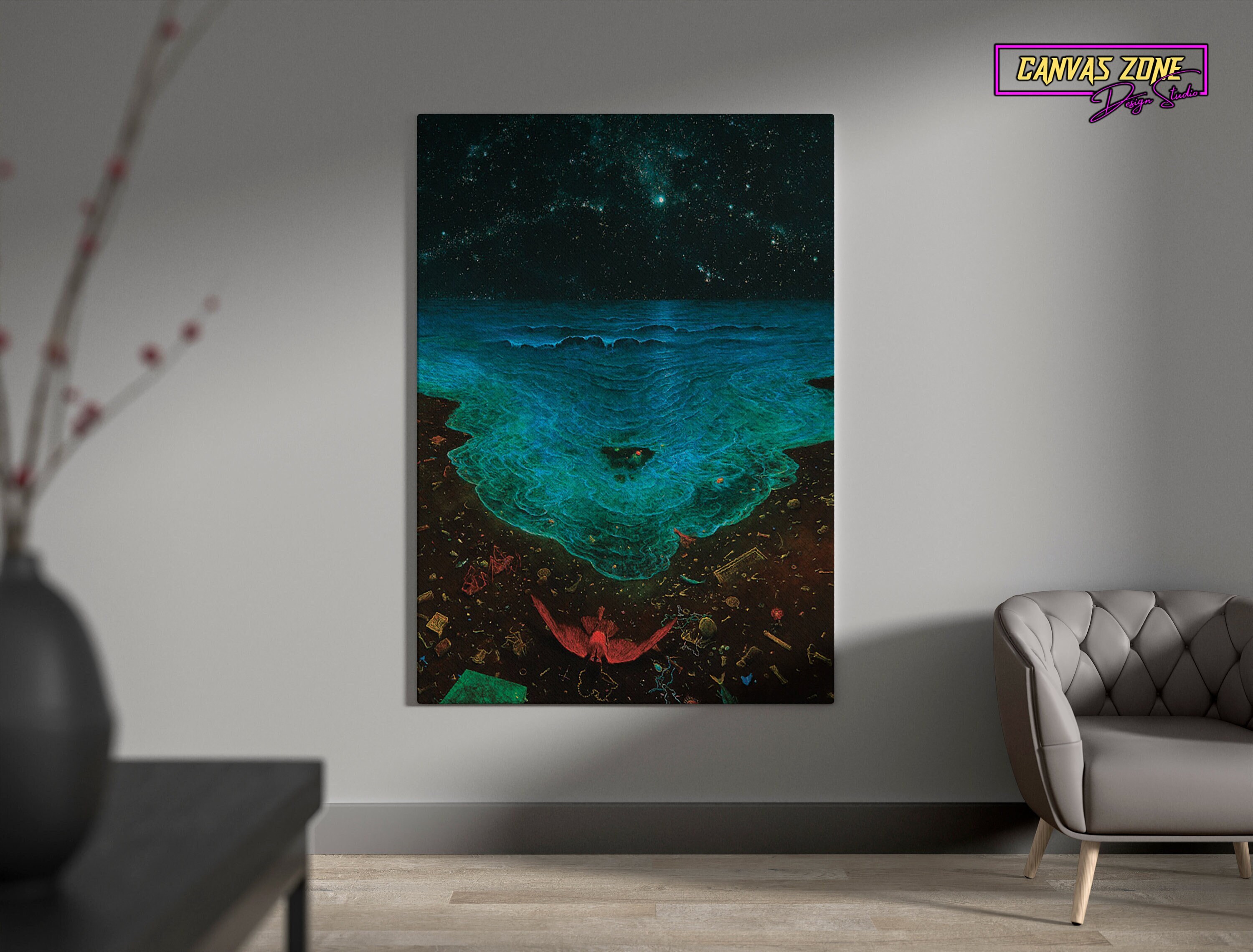 Dark Ocean Painting Canvas, Painting of Zdzislaw Beksinski Wall Decor ...