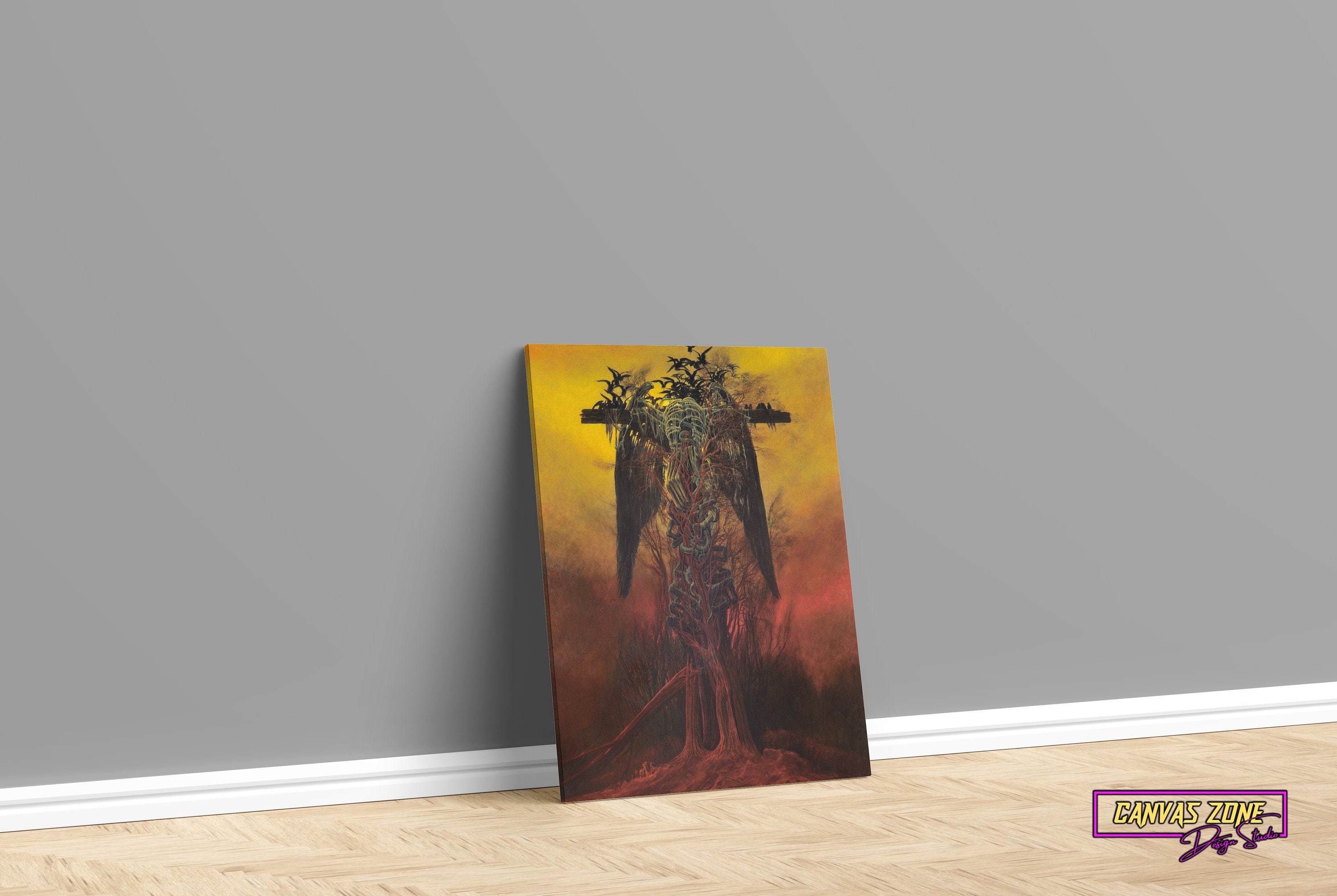 Cross Skeleton Painting Canvas, Painting of Zdzislaw Beksinski Wall ...