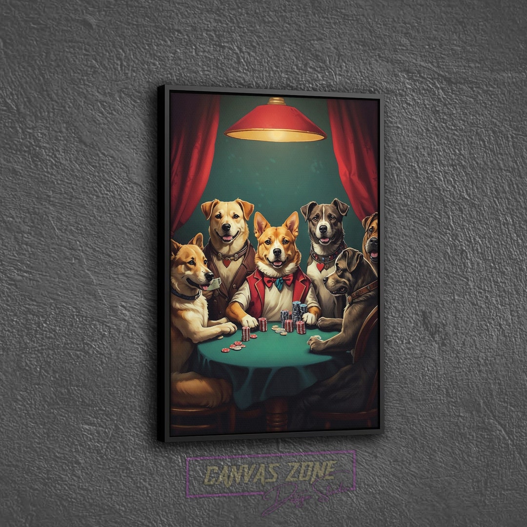 Dogs Playing Poker Canvas Poster, Animal Drinking and Playing Canvas ...