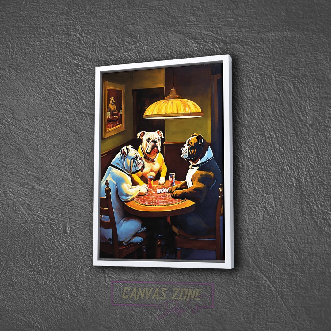 Dogs Playing Poker Canvas Poster, Bulldogs Drinking and Playing Canvas ...