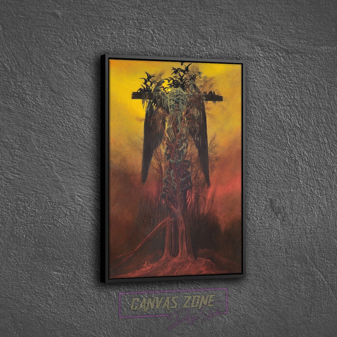 Cross Skeleton Painting Canvas, Painting of Zdzislaw Beksinski Wall ...