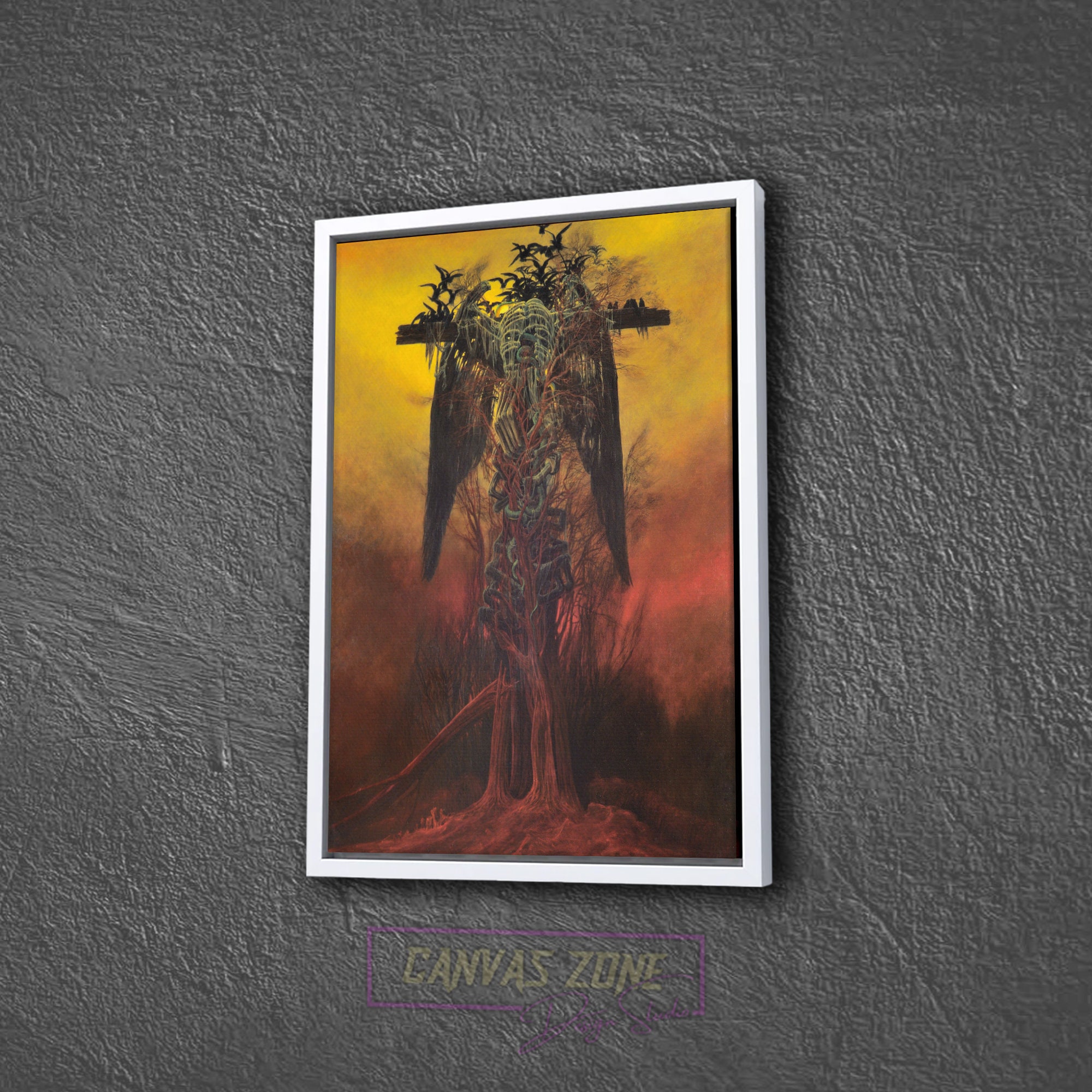Cross Skeleton Painting Canvas, Painting of Zdzislaw Beksinski Wall ...