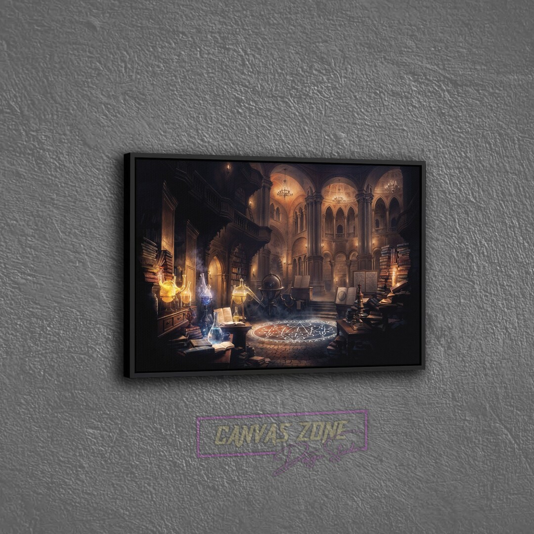 Wizard Library Painting, Fantasy Bookstore Print, Fantasy Library ...