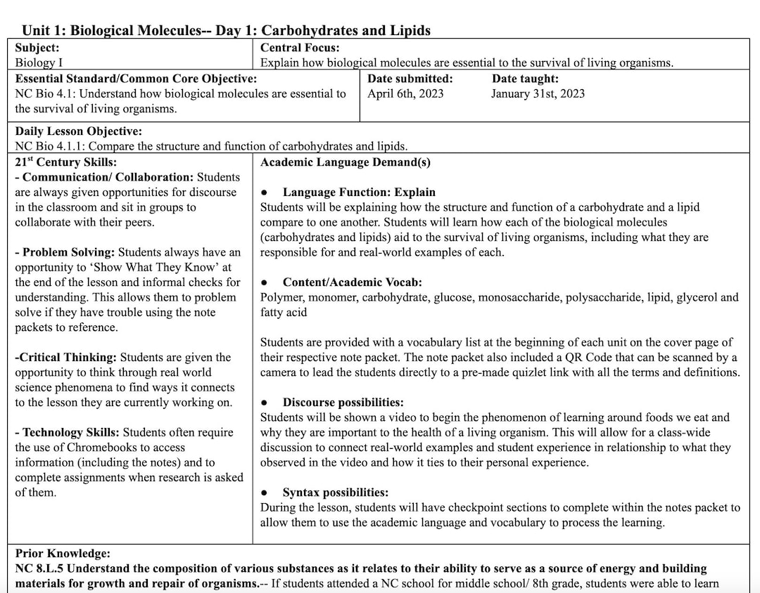 Secondary Science Sample Lesson Plan & Guide - Etsy