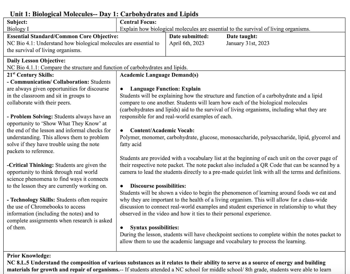 Secondary Science Sample Lesson Plan & Guide - Etsy