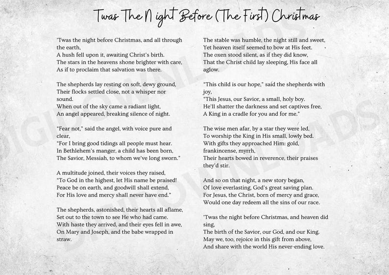 Twas the Night Before (the First) Christmas - Christian Print, Poem ...
