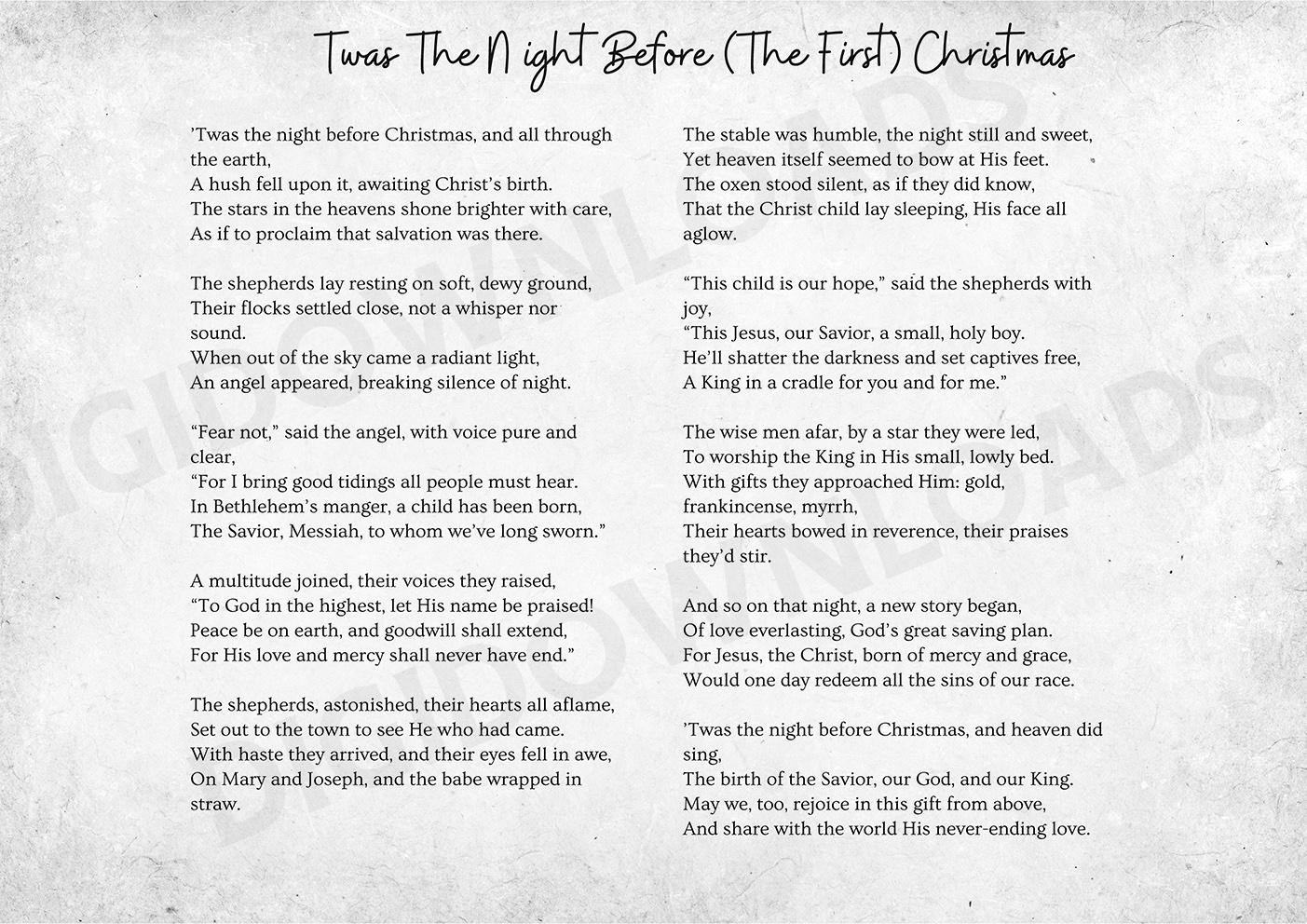 Twas the Night Before (the First) Christmas - Christian Print, Poem ...
