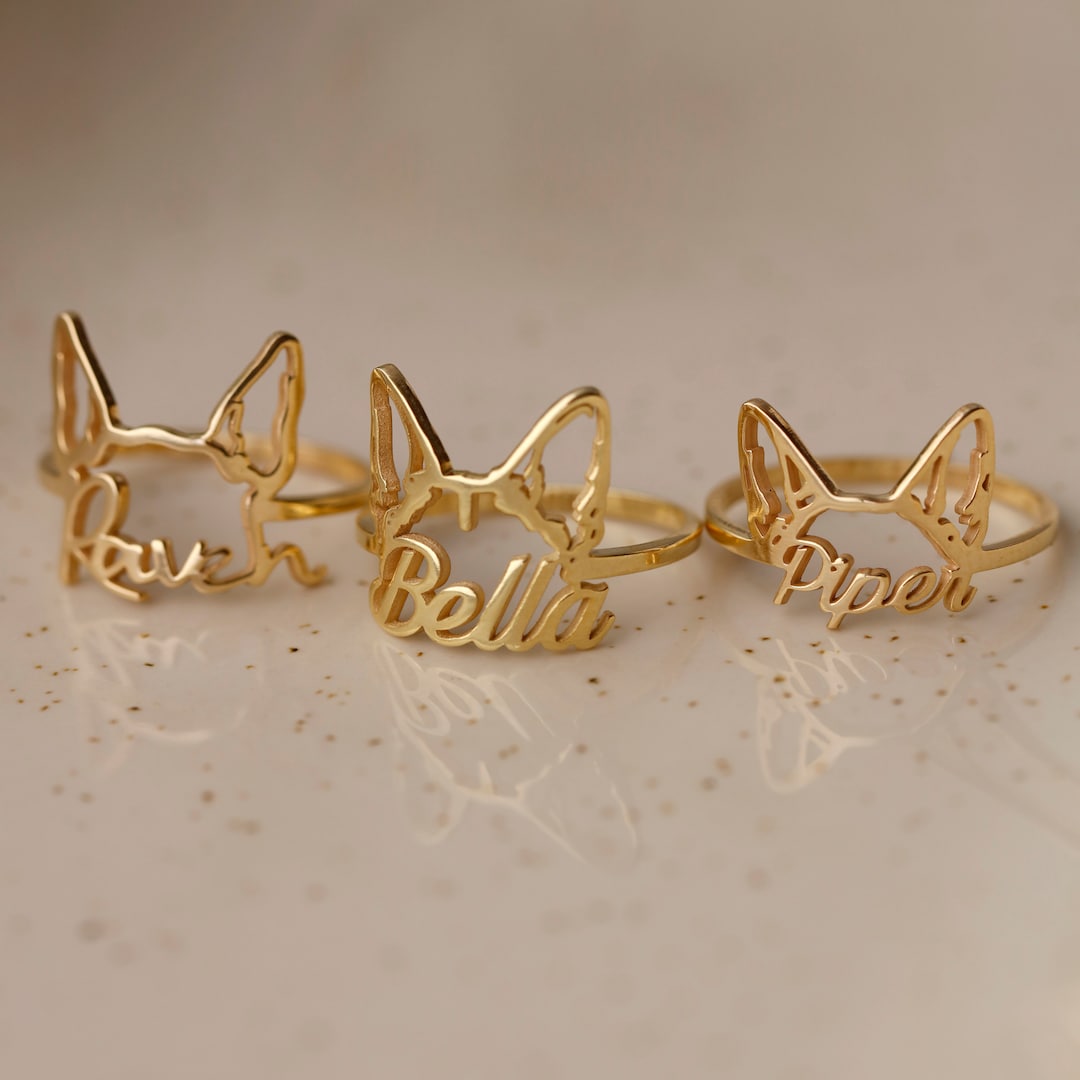 Dog Name Ring, Personalized Dog Ears Ring, Custom Pet Jewelry, Pet Name ...