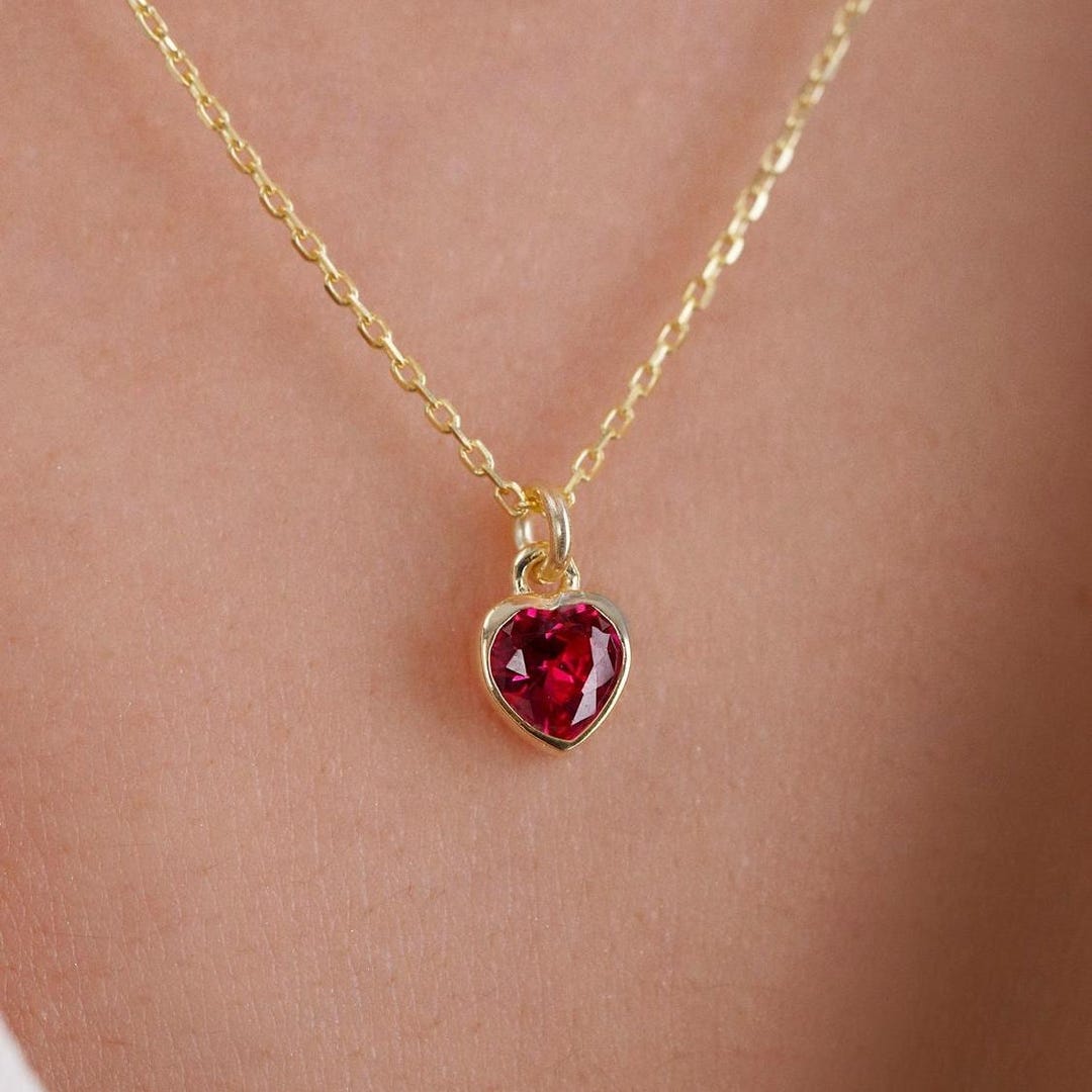 Custom Heart Birthstone Necklace, Birthstone Necklace, Personalized ...