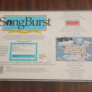 Song Burst - 50's & 60's Edition - Vintage Board Game - 1990 Hersch ...