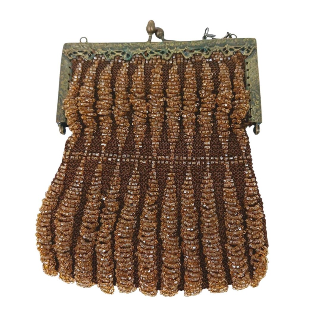 Antique Victorian Hand Beaded Purse Clutch Hand Bag Seed Bead Ornate ...