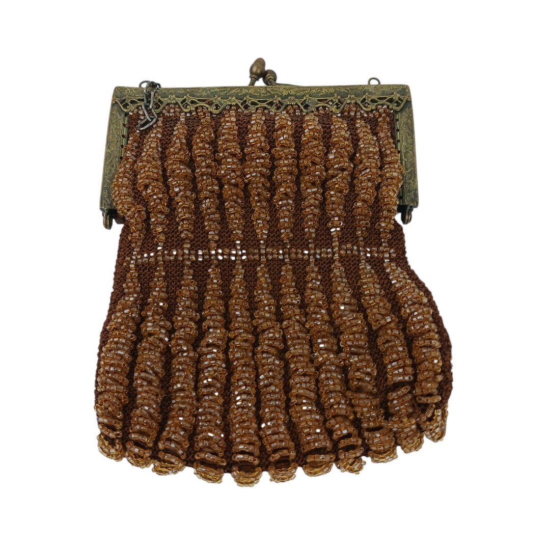 Antique Victorian Hand Beaded Purse Clutch Hand Bag Seed Bead Ornate ...