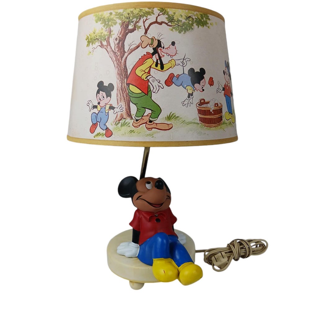 Vtg Disney Mickey Mouse Child Nursery Night Light Lamp W/ Shade 1981 16 ...