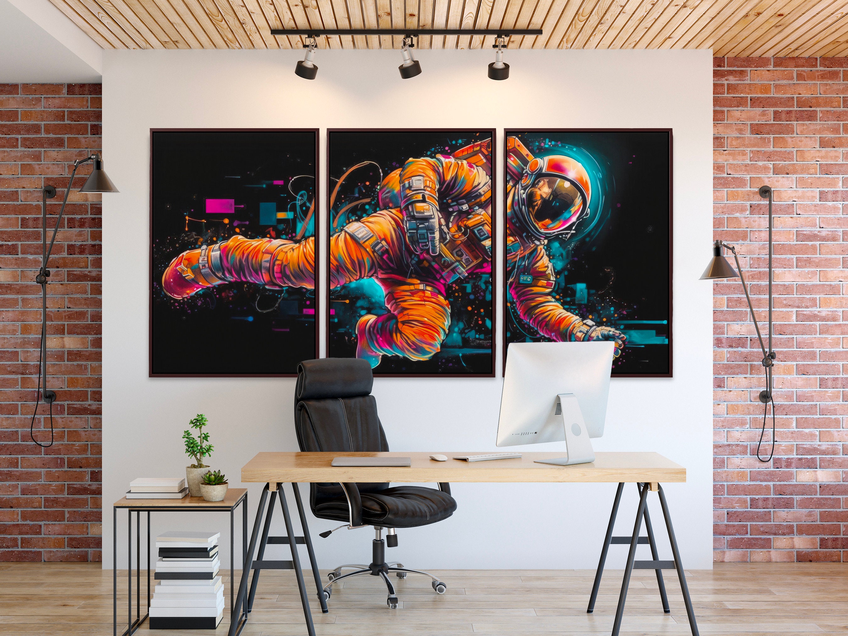 Astronaut Graffiti Art Canvas Print 3 Panel Wall Art Urban Art Print ...