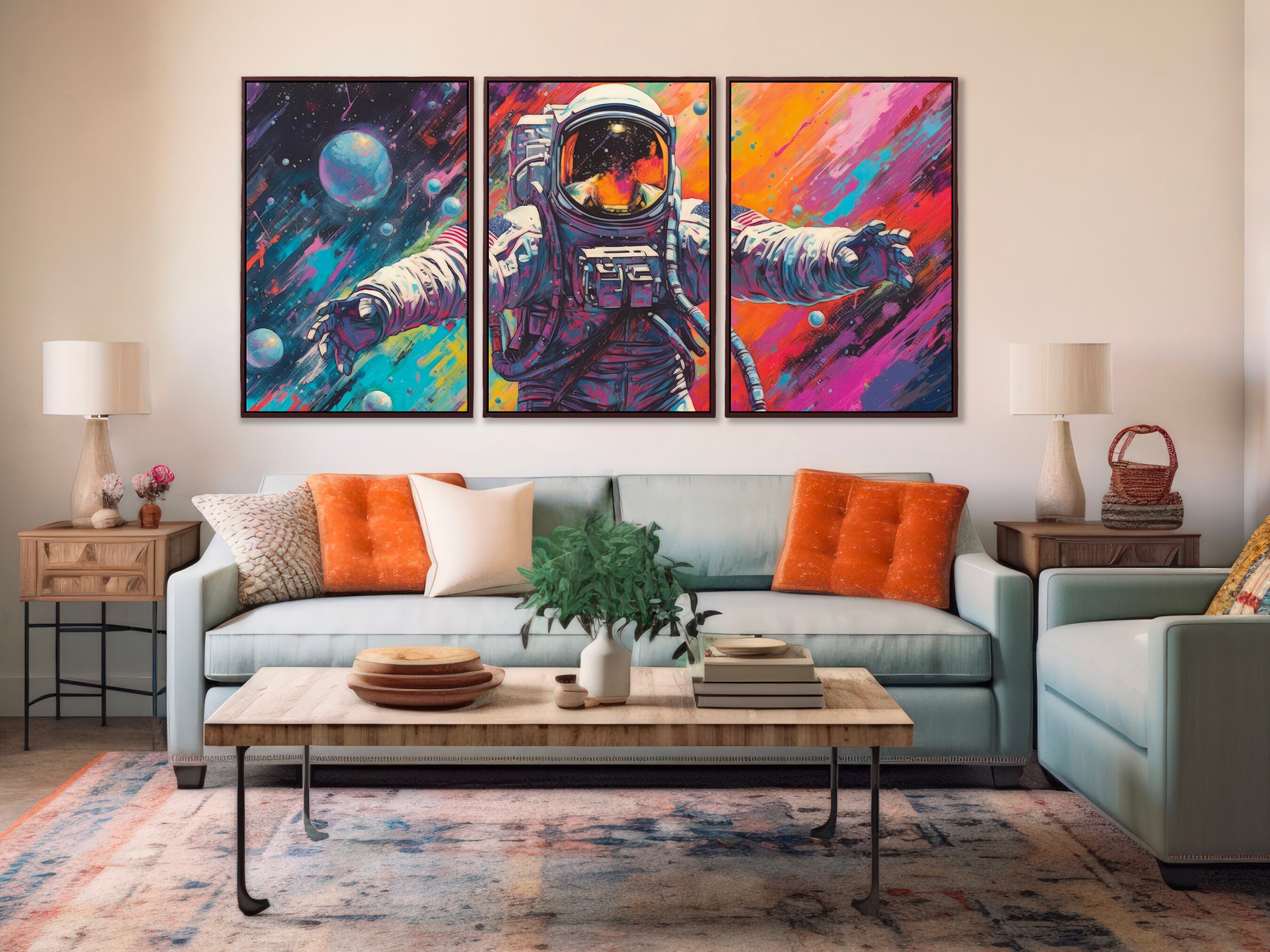 Psychedelic Galaxy Astronaut Canvas Print | 3 Panel Wall Art | Space ...